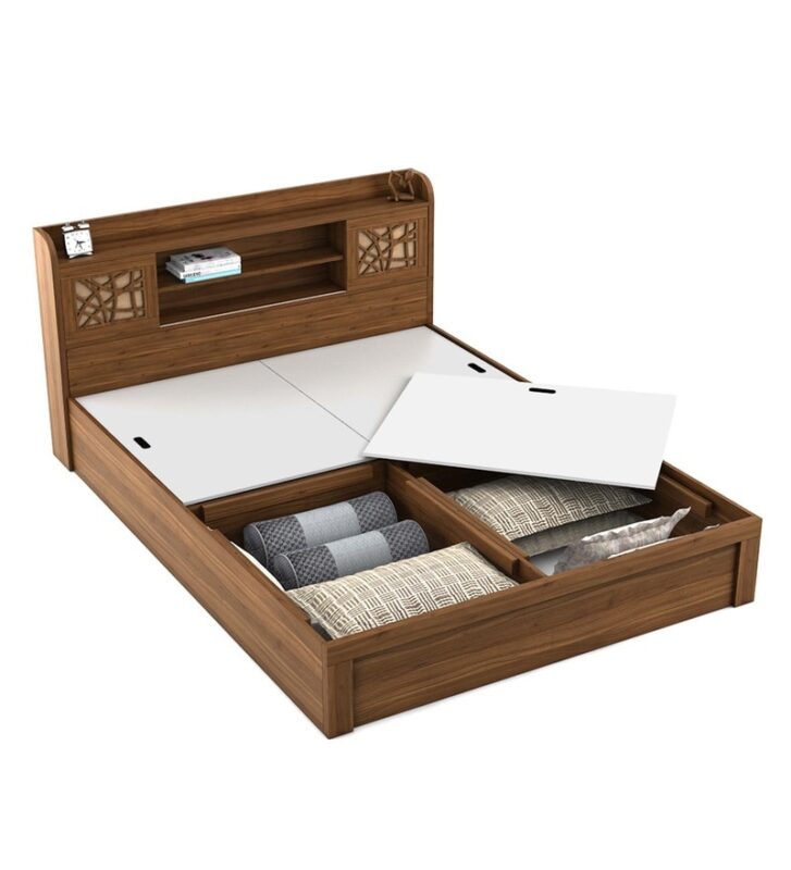 Kosmo Rayan King Size Bed With Box Storage in Natural Teak Finish ...