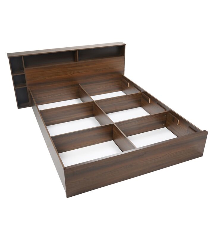 Torrie King Size Bed with Storage in Classic Walnut Finish – HomeHabitat
